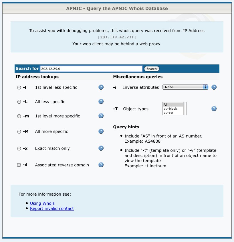 Advanced search in the APNIC Whois – APNIC